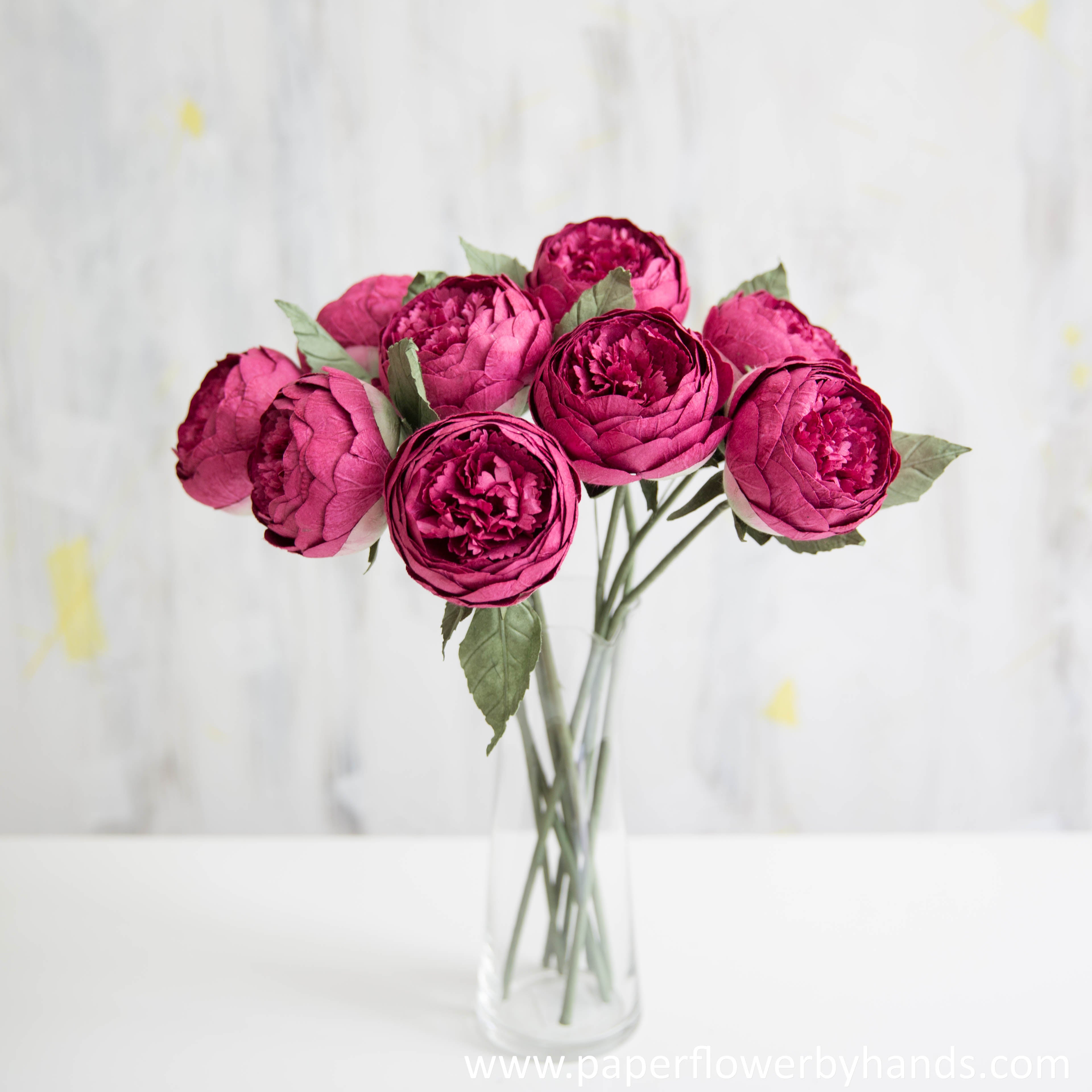 Burgundy peony round – By Hands, paper flowers