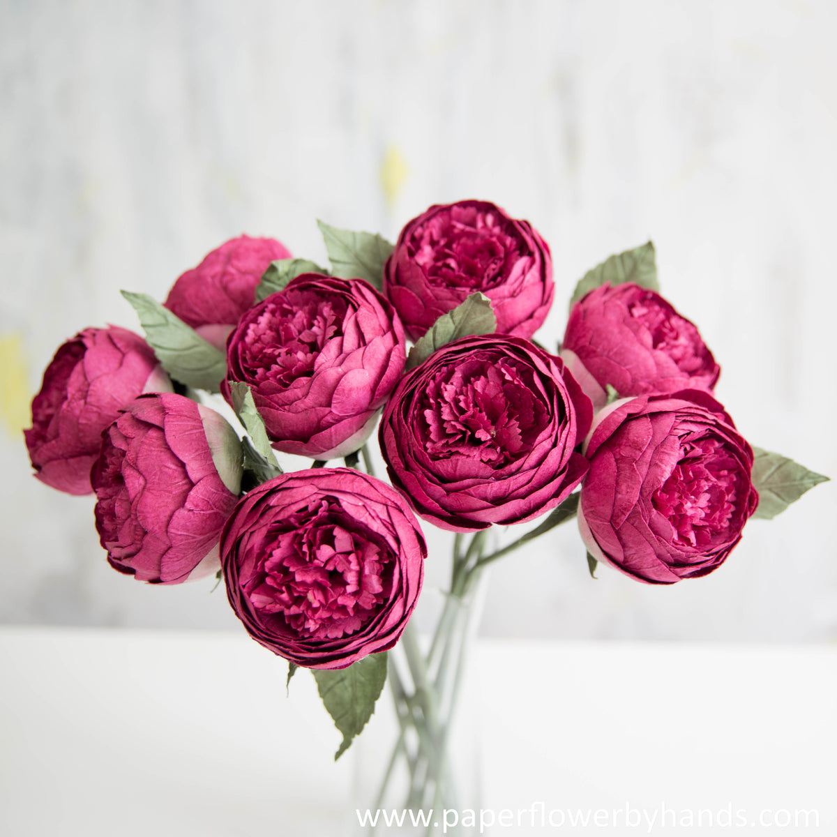 Burgundy peony round – By Hands, paper flowers