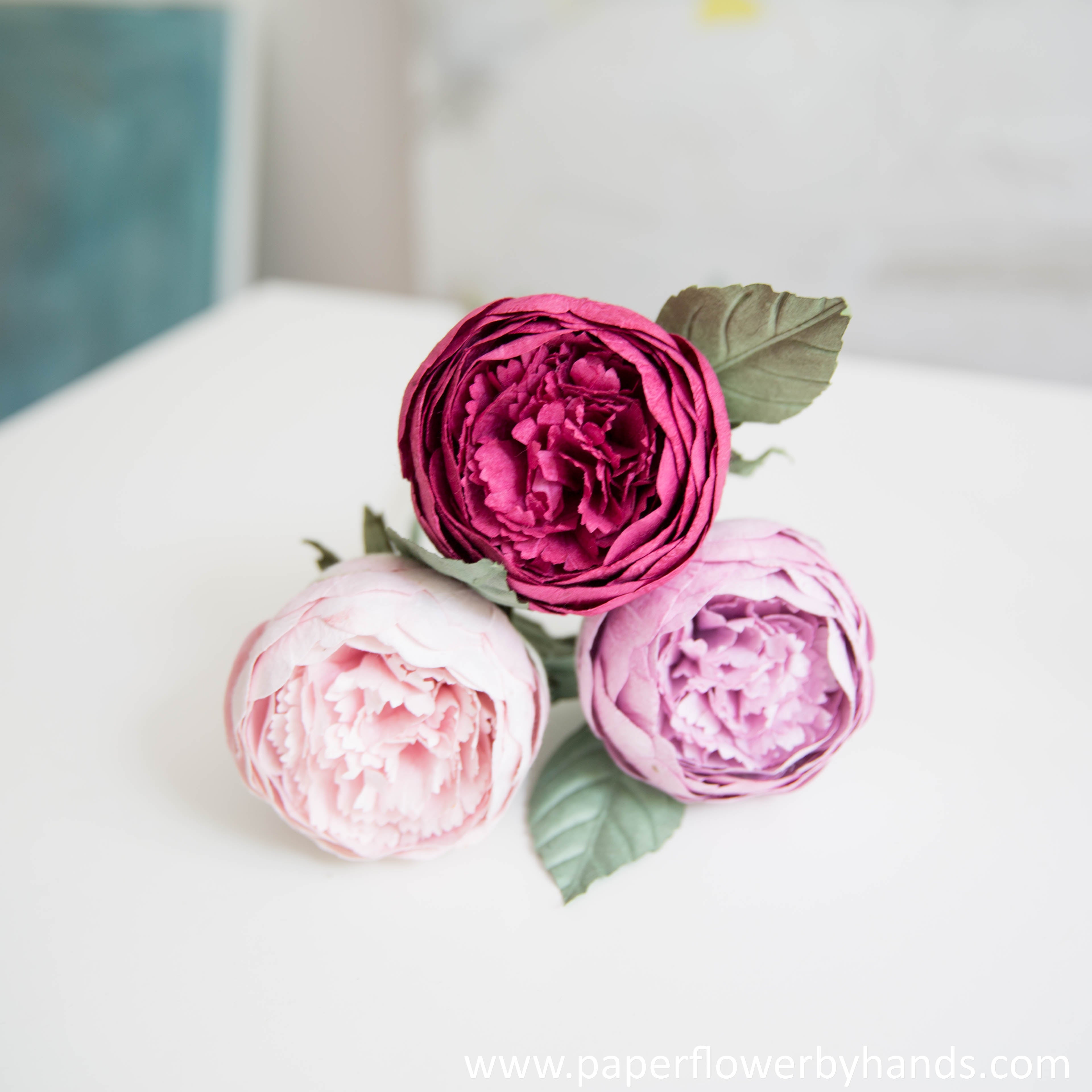 Burgundy peony round – By Hands, paper flowers